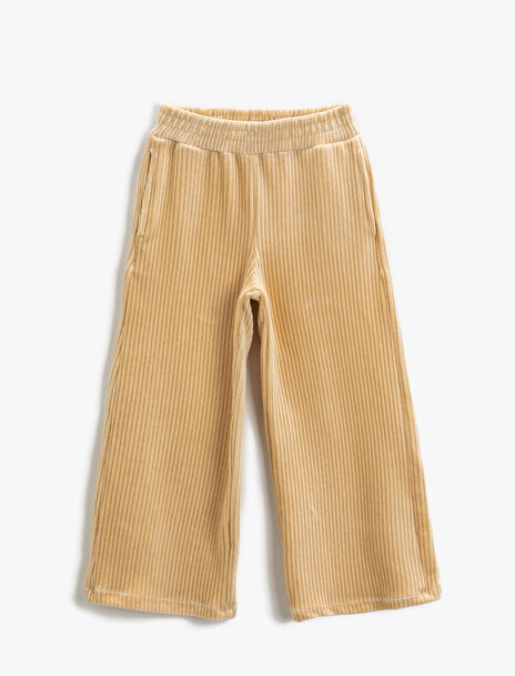 Koton Kız Çocuk Fitilli Bol Paça Pantolon Cepli Pamuklu