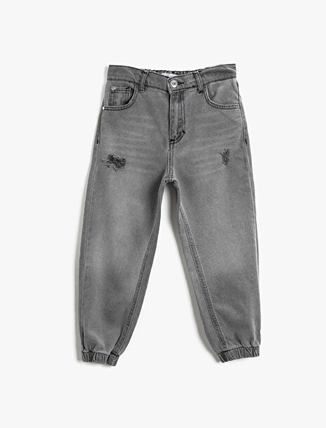 Koton Kız Çocuk Yırtık Kot Pantolon Paçası Lastikli Pamuklu