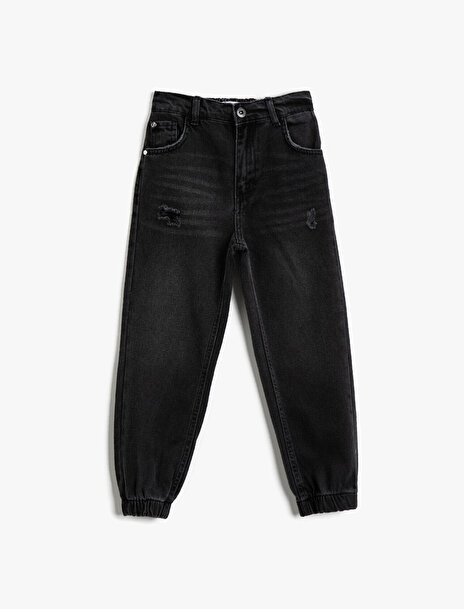 Koton Kız Çocuk Yırtık Kot Pantolon Paçası Lastikli Pamuklu