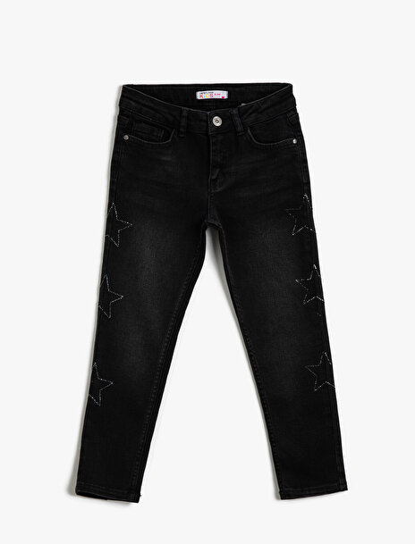Koton Kız Çocuk Yıldız Baskılı Kot Pantolon Slim Fit