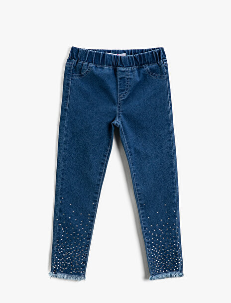 Koton Kız Çocuk Kot Tayt Paçaları Taşlı Beli Lastikli Koton Kız Çocuk Kot Tayt Paçaları Taşlı Beli Lastikli