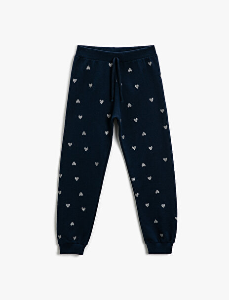 Koton Kız Çocuk Simli Kalp Baskılı Beli Bağcıklı Pamuklu Jogger Eşofman Altı