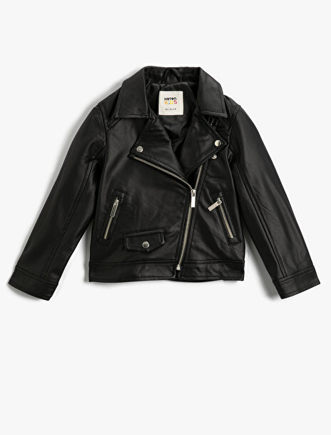 Koton Kız Çocuk Fermuarlı Uzun Kollu Suni Deri Ceket