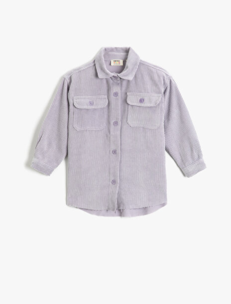 Koton Kız Çocuk Kadife Uzun Kollu Gömlek Cep Detaylı