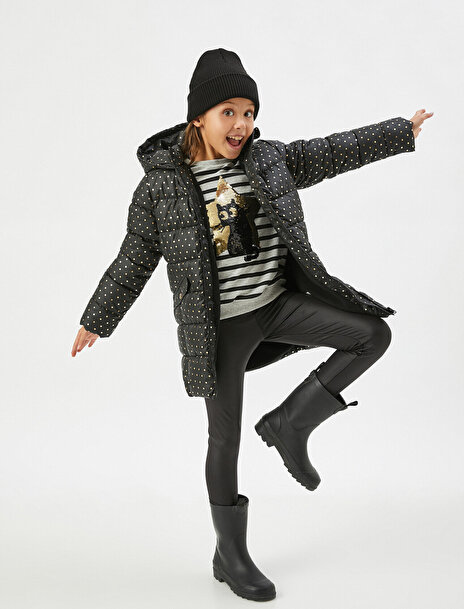 Koton Kız Çocuk Kapüşonlu Puantiyeli Anorak Mont