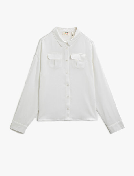 Koton Kız Çocuk Klasik Yaka Cepli Gömlek Uzun Kollu