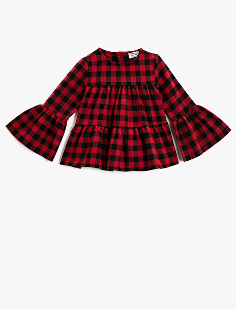 Koton Kız Çocuk Kolları Fırfırlı Gömlek Ekoseli Volanlı Koton Kız Çocuk Kolları Fırfırlı Gömlek Ekoseli Volanlı