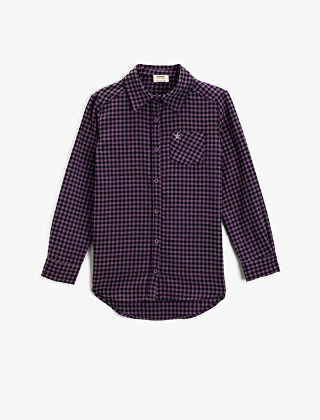 Koton Kız Çocuk Kareli Uzun Kollu Klasik Yaka Tek Cepli Gömlek