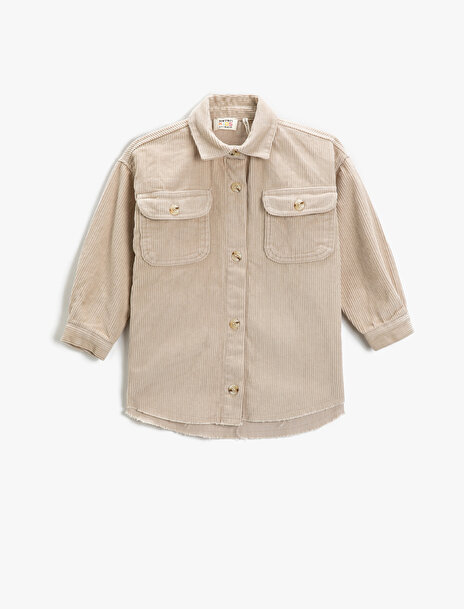 Koton Kız Çocuk Cepli Kadife Gömlek Uzun Kollu Pamuklu