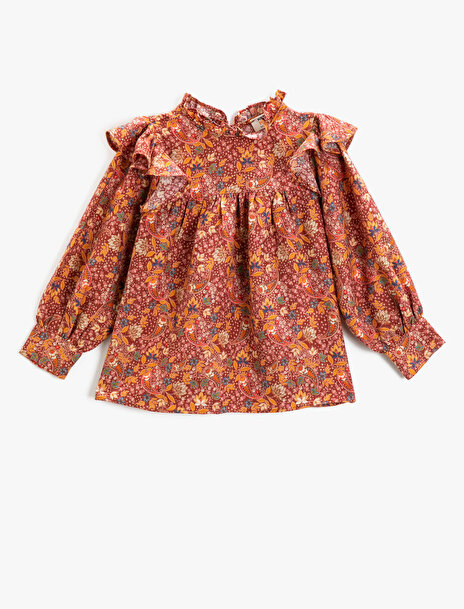 Koton Kız Çocuk Şal Desenli Omzu Fırfırlı Bluz Uzun Kollu Koton Kız Çocuk Şal Desenli Omzu Fırfırlı Bluz Uzun Kollu