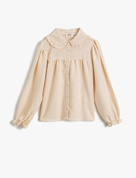 Koton Kız Çocuk Bebe Yaka Uzun Kollu Dokuma  Gömlek