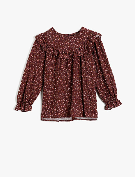Koton Kız Çocuk Çiçek Desenli Uzun Kollu Bluz Yakası Fırfırlı