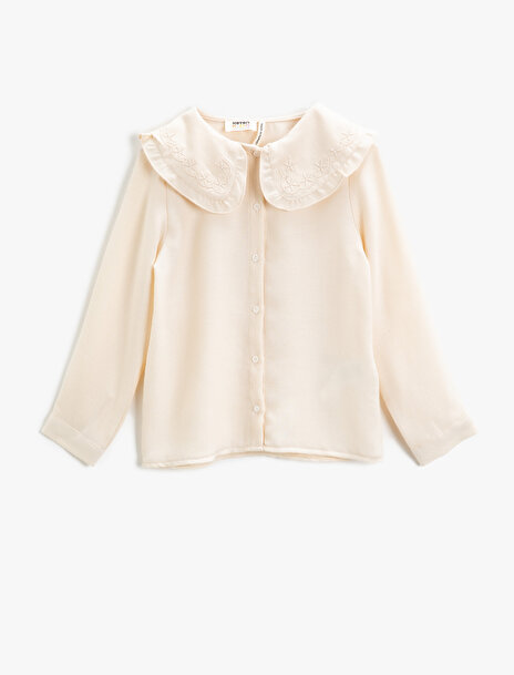Koton Kız Çocuk Bebe Yaka Uzun Kollu Gömlek işlemeli