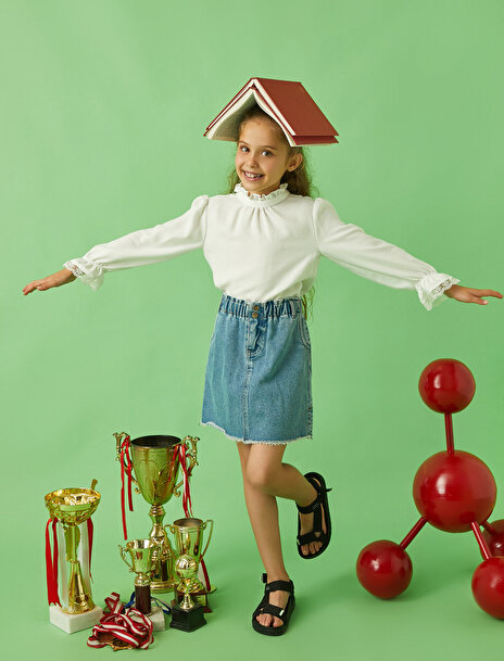 Koton Kız Çocuk Beli Lastikli Kot Etek Düğmeli