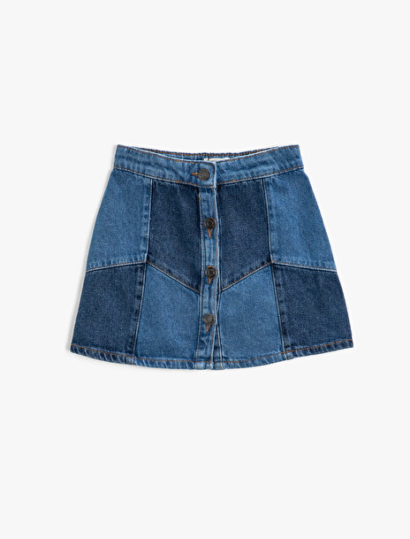 Koton Kız Çocuk Mini Kot Etek Pamuklu Düğmeli