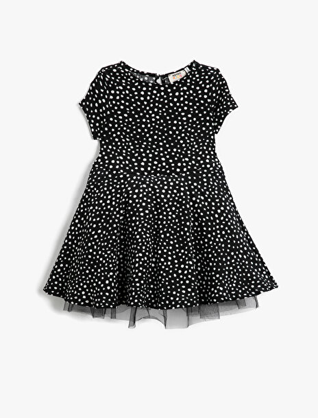 Koton Kız Çocuk Puantiyeli Fırfırlı Tüllü Elbise Kısa Kollu Bisiklet Yaka