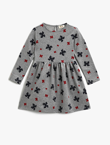 Koton Kız Çocuk Kelebek Baskılı Elbise Uzun Kollu