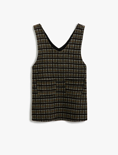 Koton Kız Çocuk Tüvit Kareli Salopet Elbise Cep Detaylı