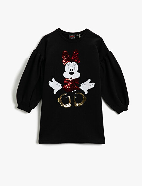 Koton Kız Çocuk Minnie Mouse Lisanslı Bisiklet Yaka Uzun Kollu Elbise