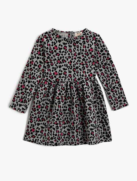 Koton Kız Çocuk Leopar Baskılı Bisiklet Yaka Elbise Uzun Kollu