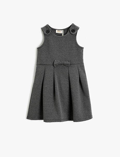 Koton Kız Çocuk Fiyonklu Sıfır Kol Elbise Pileli Pamuklu