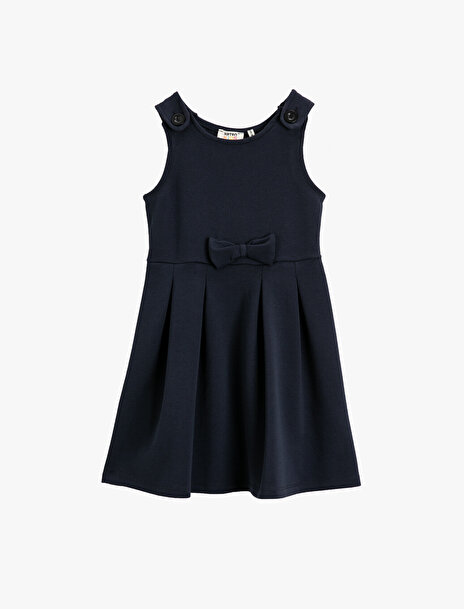 Koton Kız Çocuk Fiyonklu Sıfır Kol Elbise Pileli Pamuklu