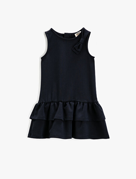 Koton Kız Çocuk Bisiklet Yaka Kolsuz Fırfırlı Pamuklu Elbise