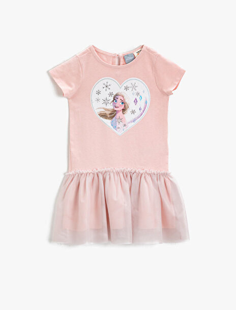Koton Kız Çocuk Frozen Lisanslı Baskılı Tüllü Elbise Pamuklu Kısa Kollu
