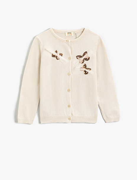 Koton Kız Çocuk Kelebek İşlemeli Triko Hırka Uzun Kollu