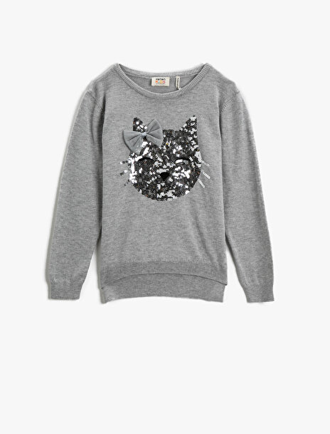 Koton Kız Çocuk Pullu Sweatshirt Pamuklu Bisiklet Yaka