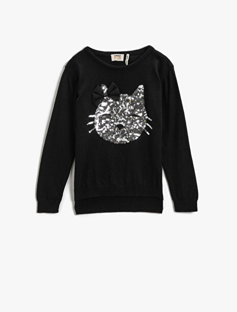 Koton Kız Çocuk Pullu Sweatshirt Pamuklu Bisiklet Yaka