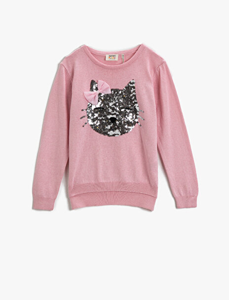 Koton Kız Çocuk Pullu Sweatshirt Pamuklu Bisiklet Yaka