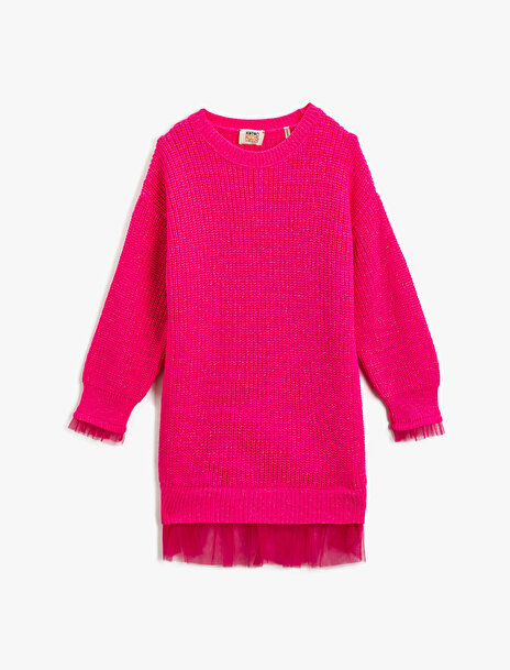 Koton Kız Çocuk Uzun Örgü Kazak Tül Detaylı