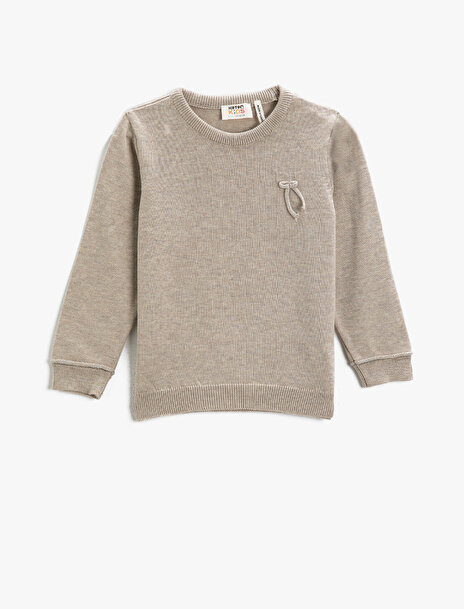 Koton Kız Çocuk Fiyonklu Triko Kazak Uzun Kollu Bisiklet Yaka