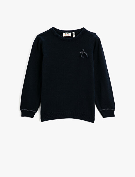 Koton Kız Çocuk Fiyonklu Triko Kazak Uzun Kollu Bisiklet Yaka