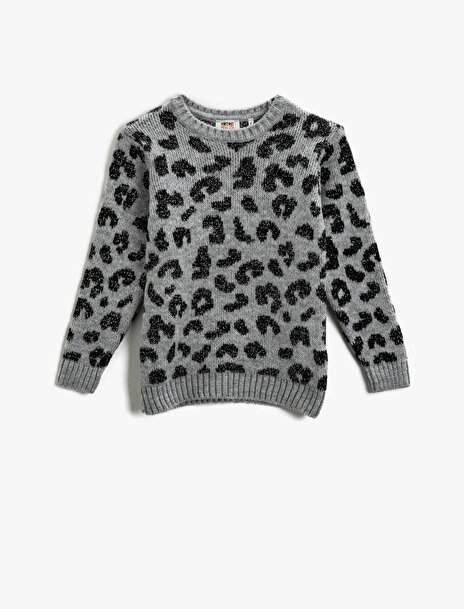 Koton Kız Çocuk Leopar Desenli Kazak Bisiklet Yaka Uzun Kollu