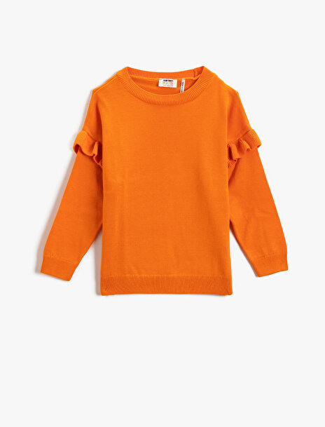 Koton Kız Çocuk Kolları Fırfırlı Sweatshirt Bisiklet Yaka Basic