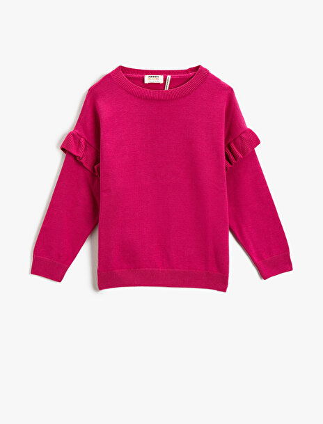 Koton Kız Çocuk Kolları Fırfırlı Sweatshirt Bisiklet Yaka Basic