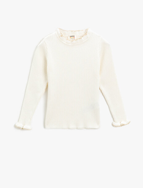 Koton Kız Çocuk Yakası Fırfırlı Kazak Bisiklet Yaka Uzun Kollu