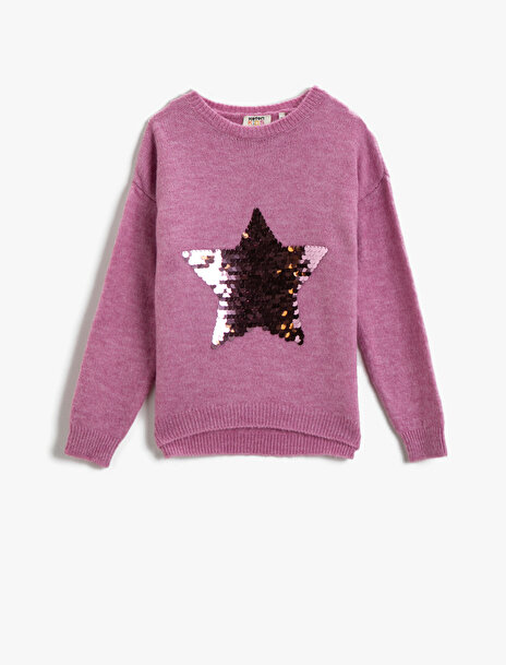 Koton Kız Çocuk Pullu Yıldız Baskılı Sweatshirt Bisiklet Yaka