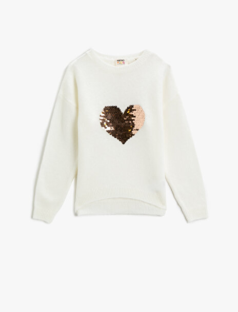 Koton Kız Çocuk Kalp Baskılı Sweatshirt Pullu Bisiklet Yaka