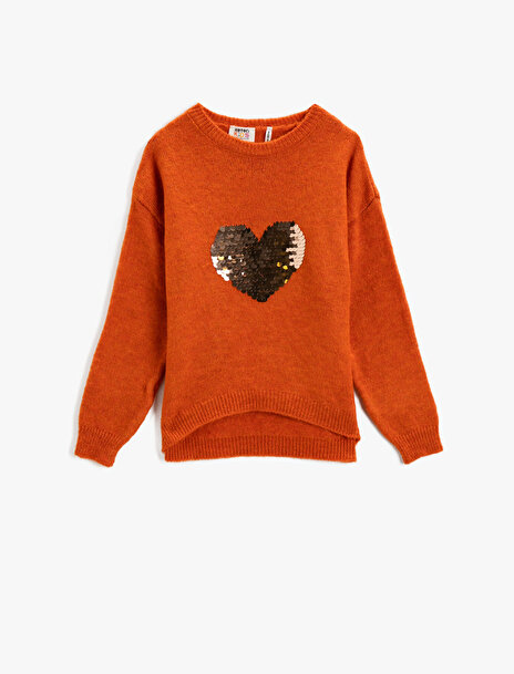 Koton Kız Çocuk Kalp Baskılı Sweatshirt Pullu Bisiklet Yaka