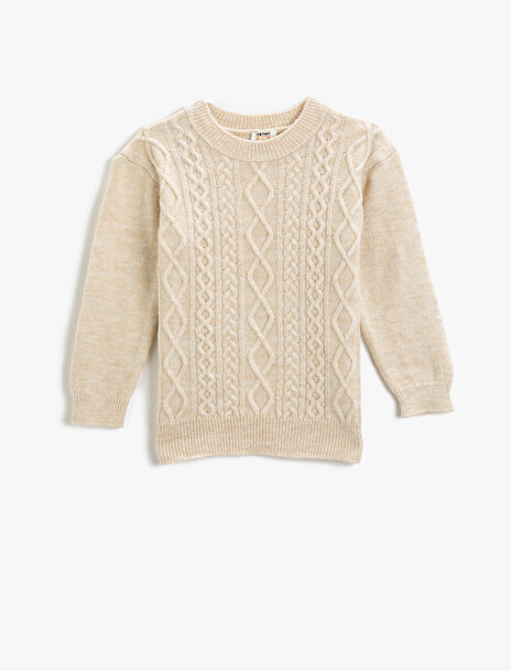 Koton Kız Çocuk Örgü Desenli Triko Kazak Uzun Kollu Bisiklet Yaka