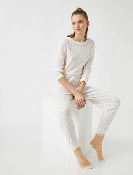 Koton Kadın Desenli Pamuklu Uzun Kollu Pijama Üstü