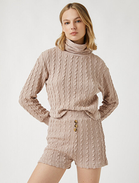 Koton Kadın Balıkçı Yaka Desenli Uzun Kollu Pijama Üstü