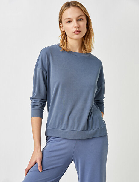 Koton Kadın Bisiklet Yaka Uzun Kollu Pijama Üstü