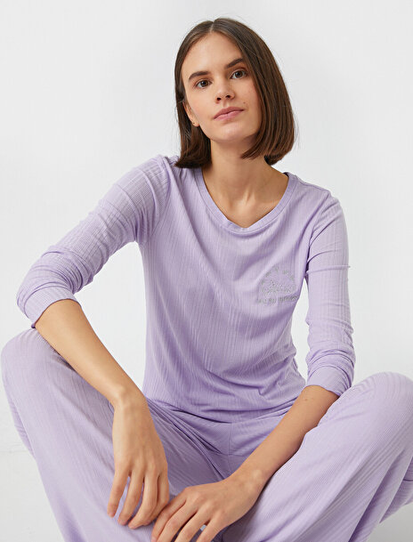 Koton Kadın Bisiklet Yaka Uzun Kollu Pijama Üstü