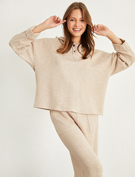 Koton Kadın Kapüşonlu Oversize Pijama Üstü