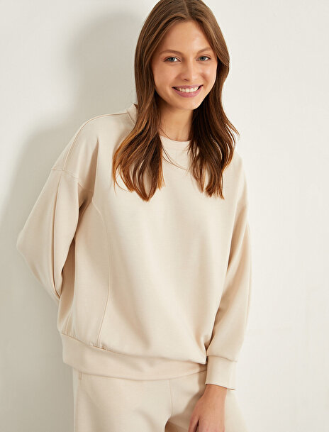 Koton Kadın Bisiklet Yaka Uzun Kollu Pijama Üstü