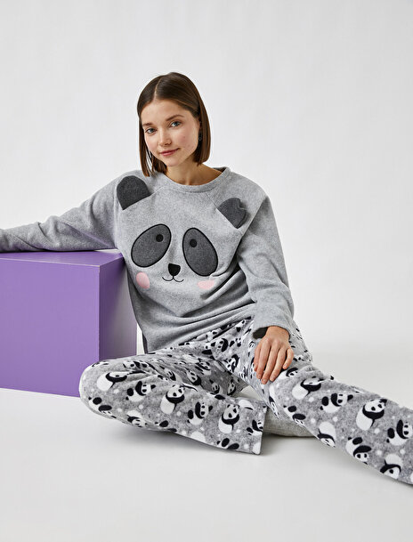 Koton Kadın Panda Desenli Uzun Kollu Pijama Takımı Koton Kadın Panda Desenli Uzun Kollu Pijama Takımı